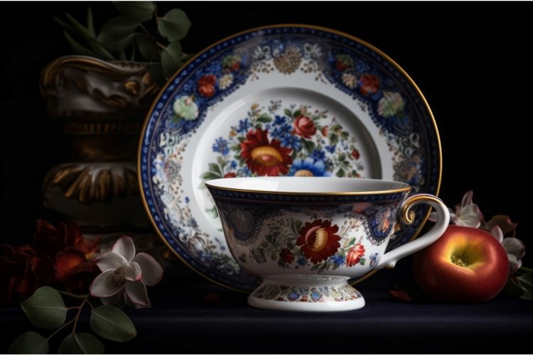 Traditional Russian floral porcelain dish. Generate ai