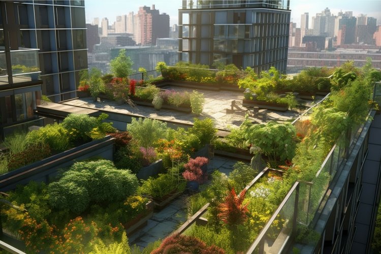Urban garden roof. Generate Ai