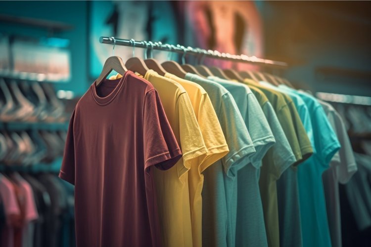 Hanging vibrant colors t-shirts. Generate ai