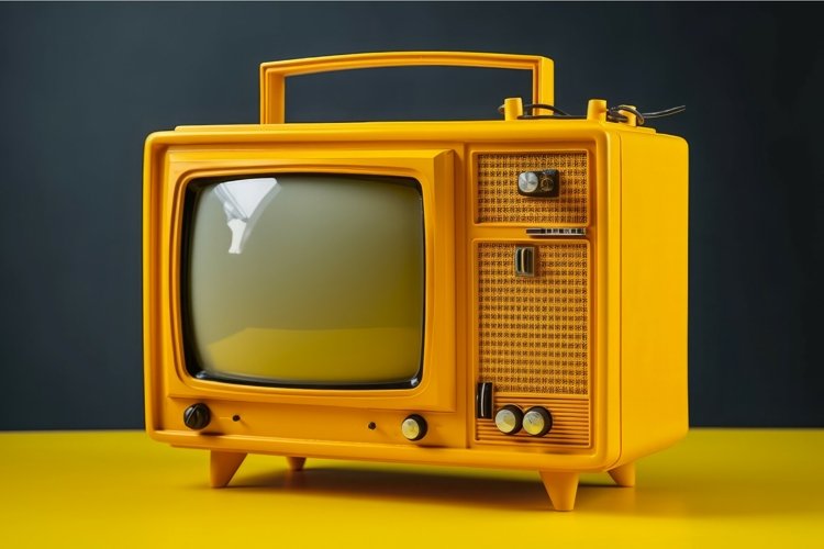 Vintage yellow tv set. Generate Ai
