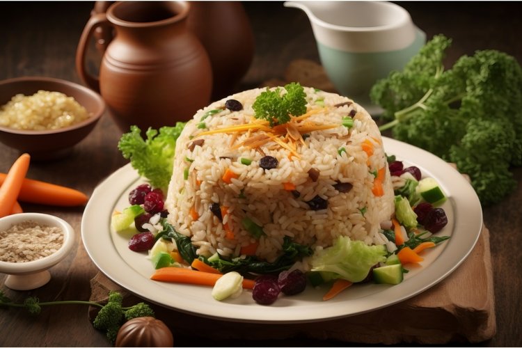Wholesome brown rice food asian lunch. Generate Ai