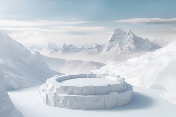 Winter white frozen platform. Generate ai