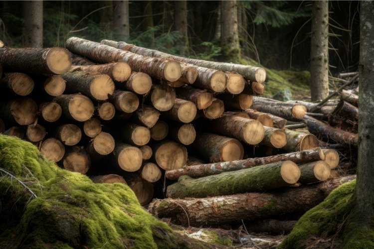 Wooden logs forest. Generate Ai