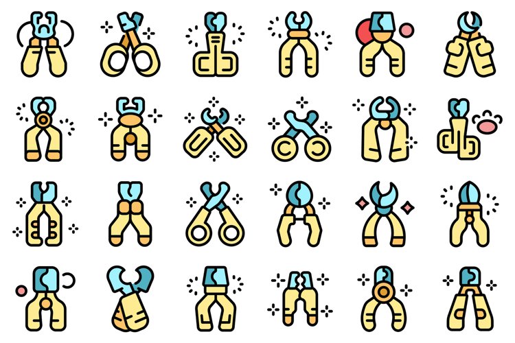 Claw cutter icons set vector flat