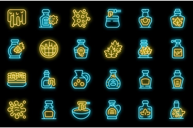 Maple syrup icons set vector neon