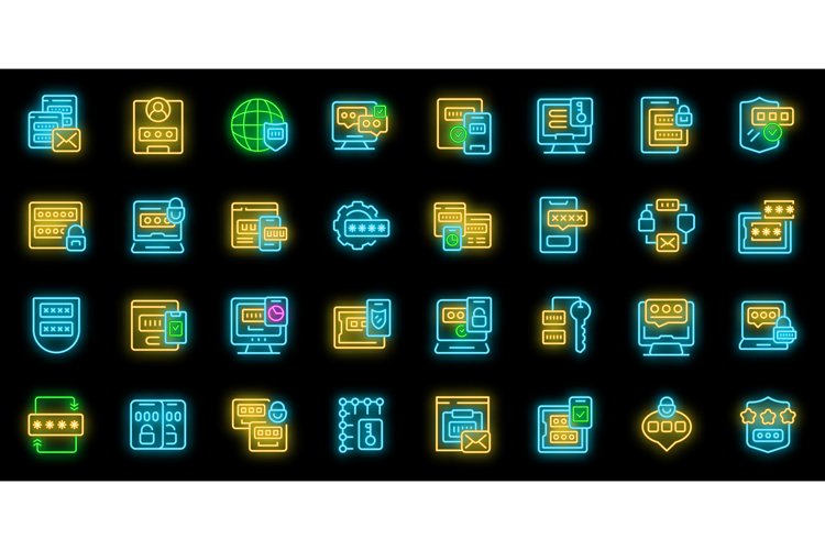 Multi Factor Authentication Icons Set Vector Neon