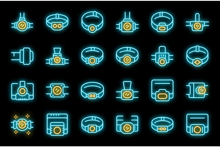 Headlamp icons set vector neon