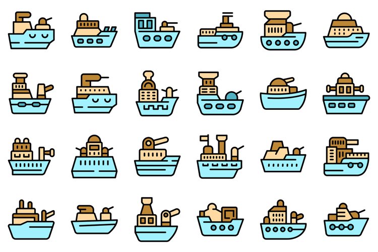 Warship icons set vector flat