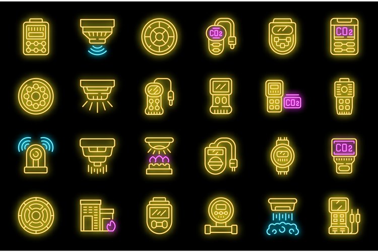 Gas detector icons set vector neon