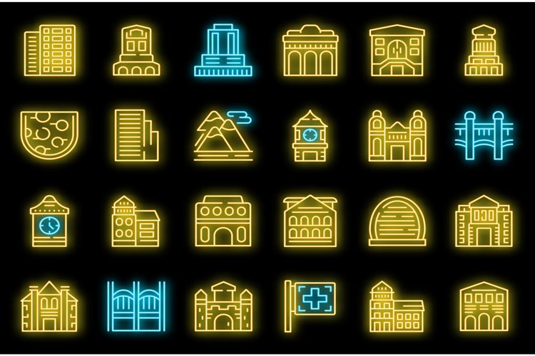 Bern icons set vector neon