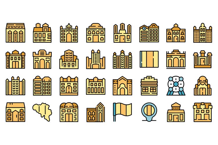 Brussels icons set vector flat