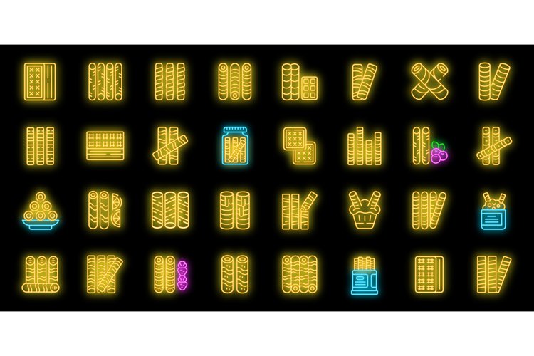 Wafer rolls icons set vector neon