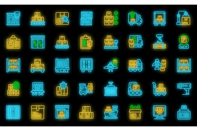 Loading of goods icons set vector neon