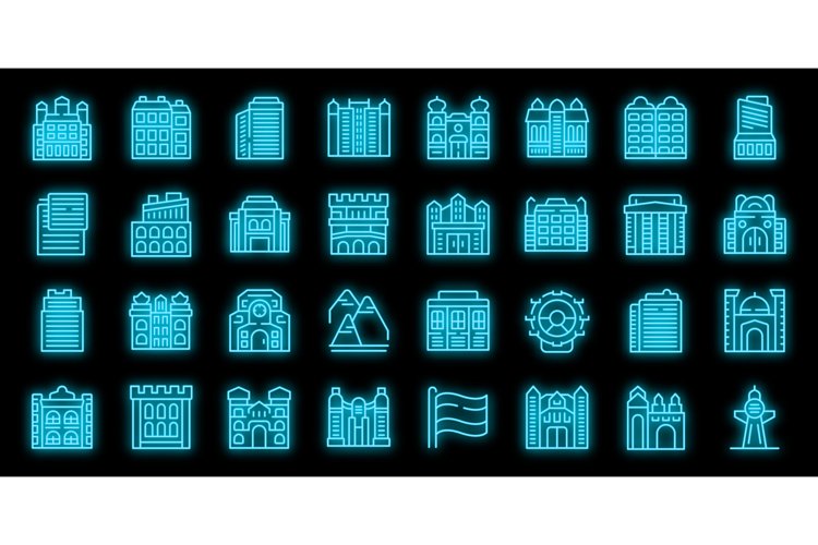 Vienna icons set vector neon