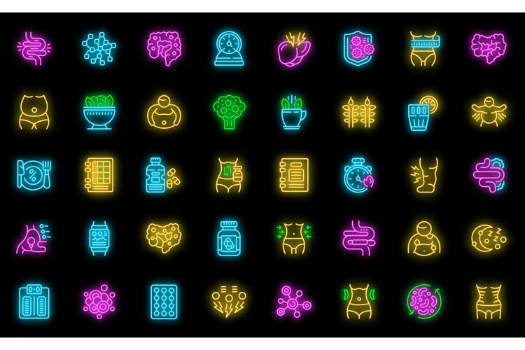 Belly icons set vector neon