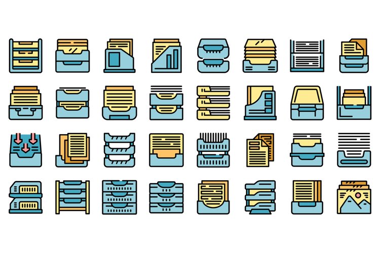 Paper tray icons set vector flat