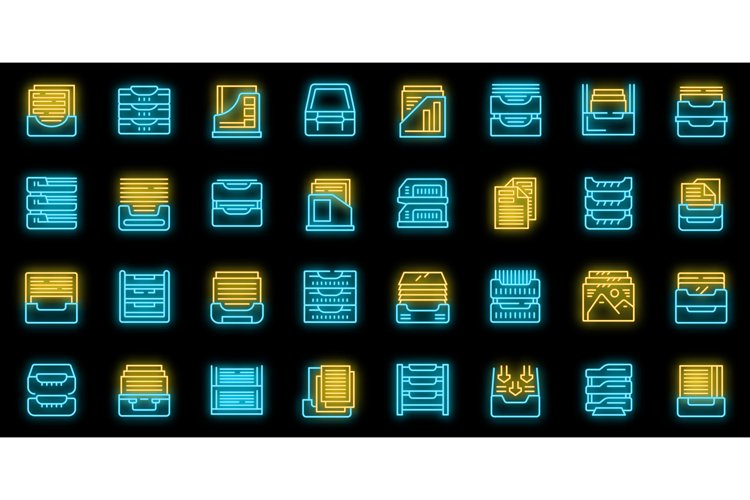 Paper tray icons set vector neon
