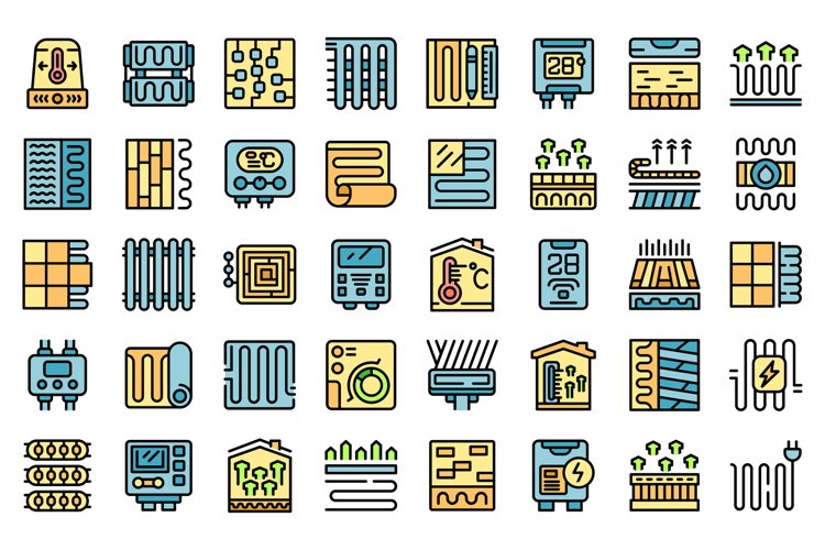Warm floor icons set vector flat