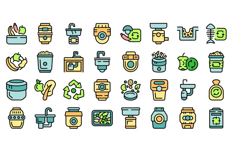 Food Waste Disposer icons set vector flat Food Waste Disposer icons set vector flat