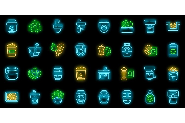 Food Waste Disposer icons set vector neon Food Waste Disposer icons set vector neon