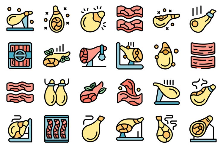 Jamon icons set vector flat