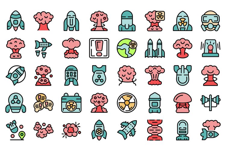 Nuclear weapon icons set vector flat
