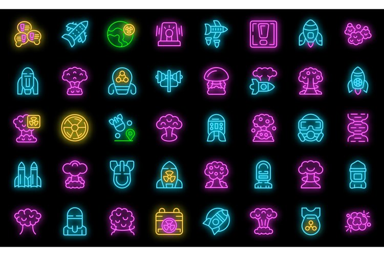 Nuclear weapon icons set vector neon
