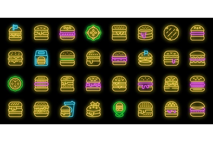 Hamburger icons set vector neon