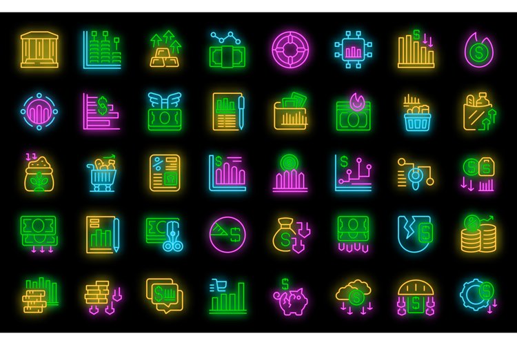 Inflation icons set vector neon