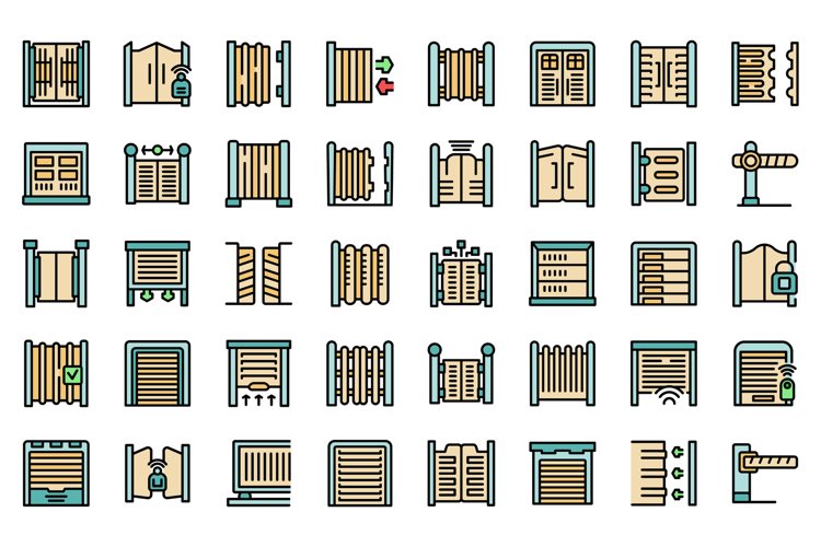 Automatic gates icons set vector flat