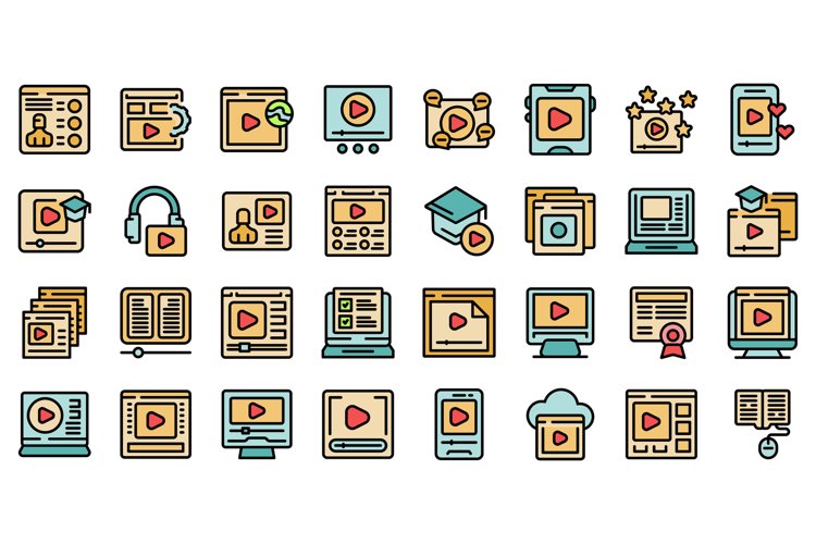 Online course icons set vector flat