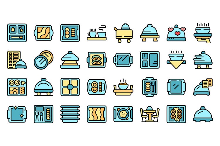 Meal tray icons set vector flat