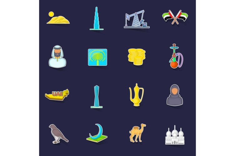 UAE icons set vector sticker