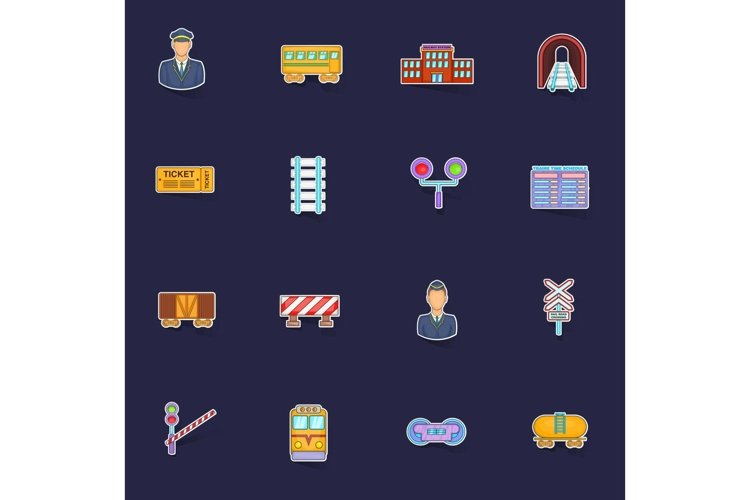 Railway icons set vector sticker