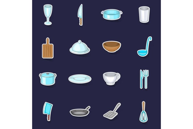 Basic dishes icons set vector sticker