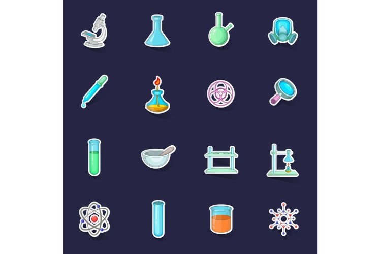 Chemical lab icons set vector sticker
