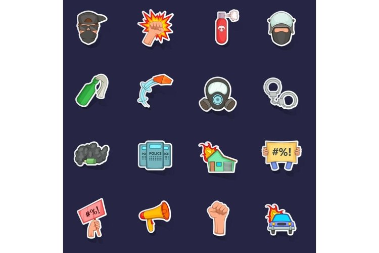 Protest items icons set vector sticker