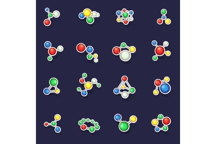 Molecule icons set vector sticker