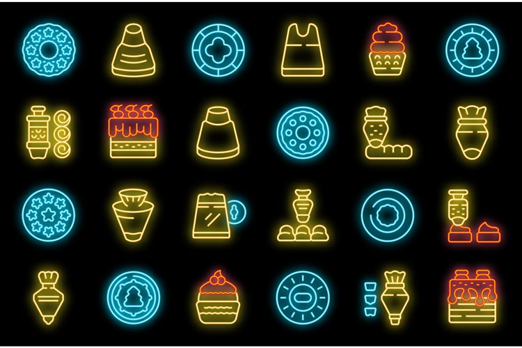 Icing nozzles icons set vector neon