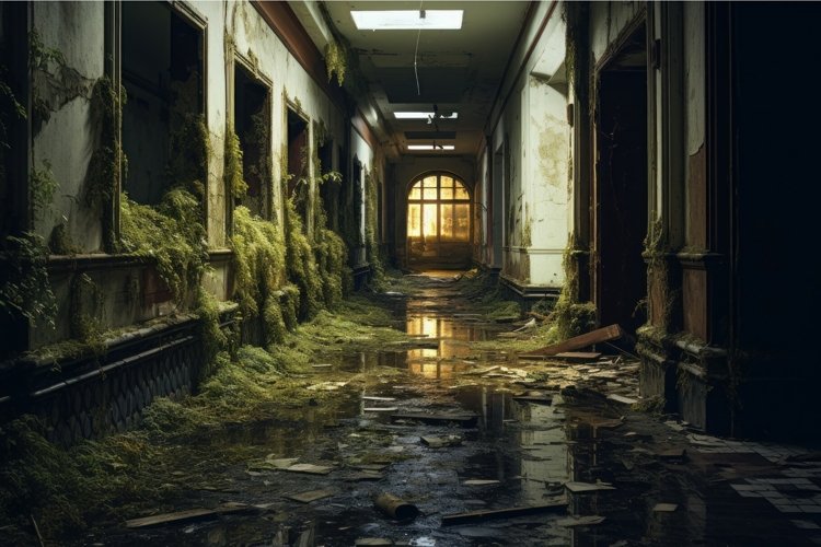 An aged and abandoned hallway. Generate Ai