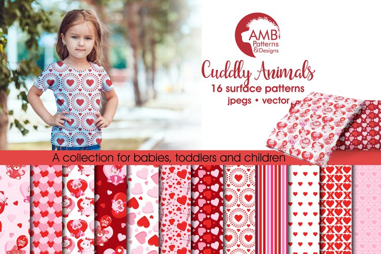 Cuddly Animals Surface Patterns, Valentines Papers, AMB-1579