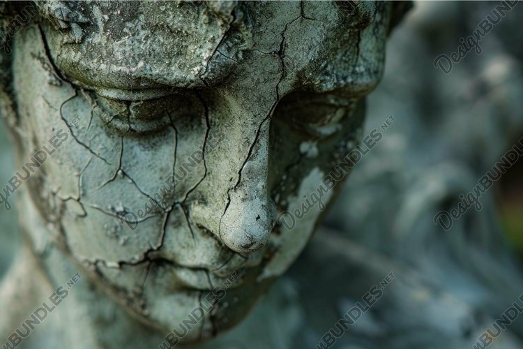 Detailed view of a weathered statue revealing the texture an