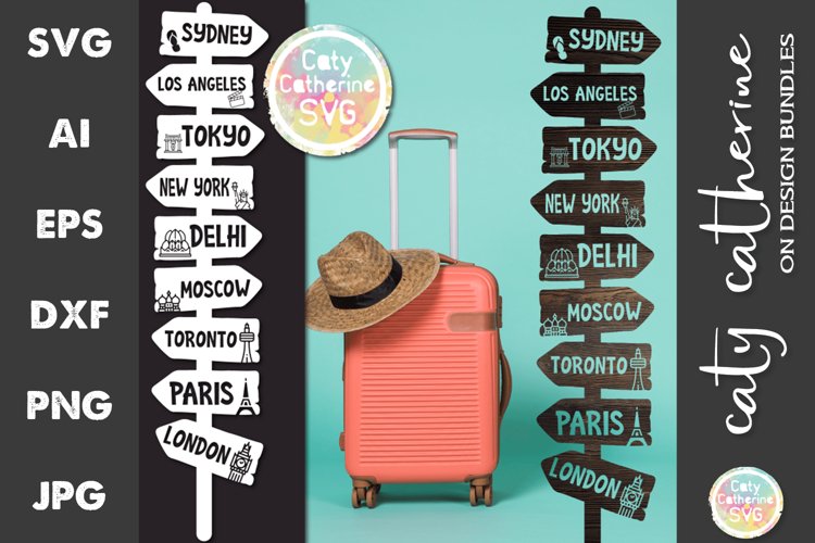 Travel Sign Post Sydney Tokyo London Paris SVG Cut File