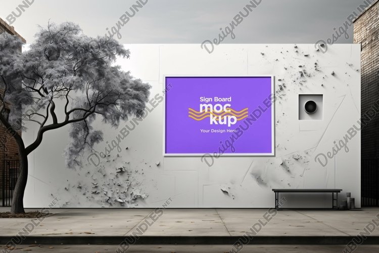 Sign Board Mockup on Wall background (3350192)