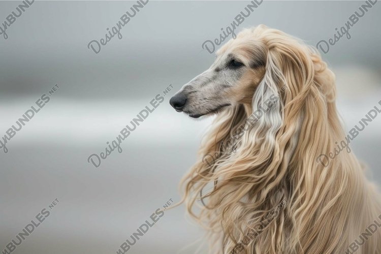 Profile view of a majestic afghan hound with elegant, flowin