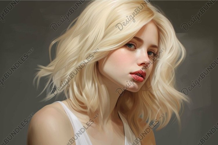 Artistic portrait of a serene blonde woman with striking fea