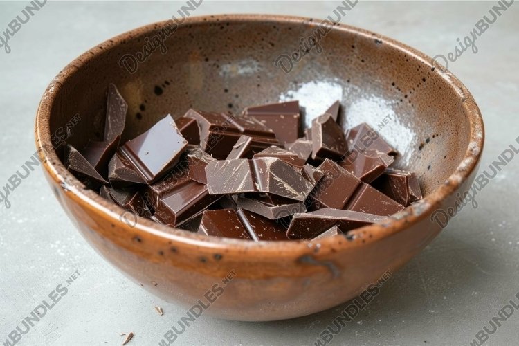 Chopped dark chocolate in ceramic bowl