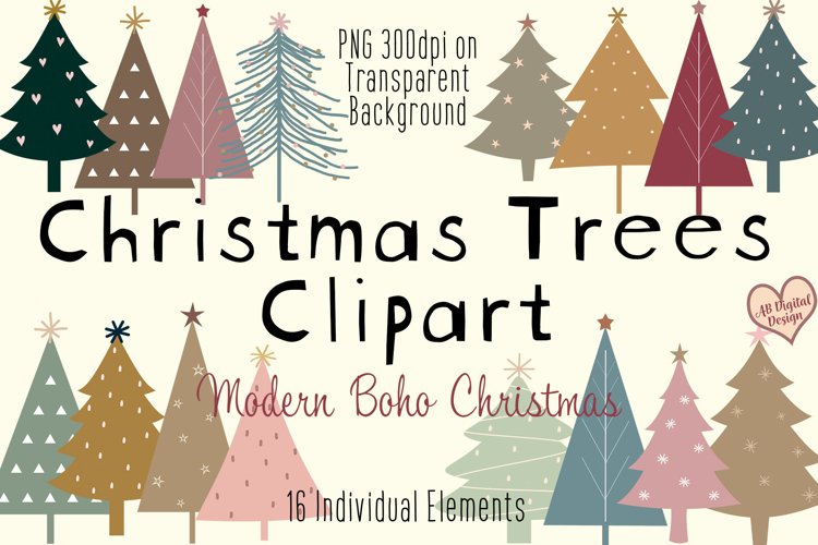 Christmas Tree Clipart, Modern Christmas, Scandi Boho Trees (1025683 ...