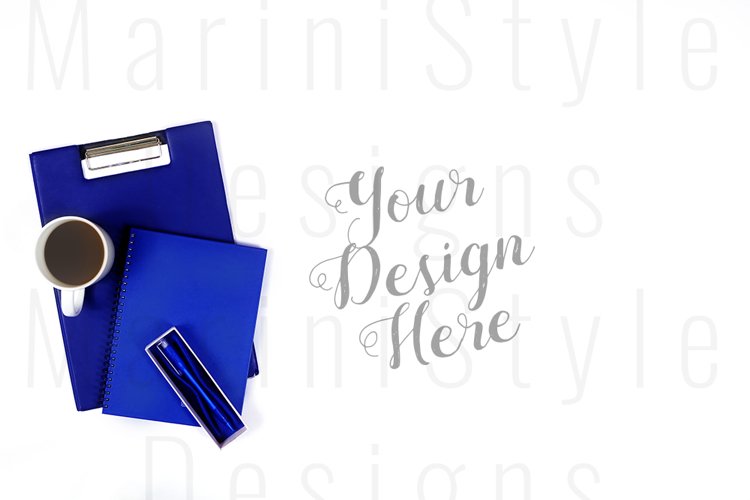 Blue Styled Desktop Mockup, Stationery Stock Photo, 665A