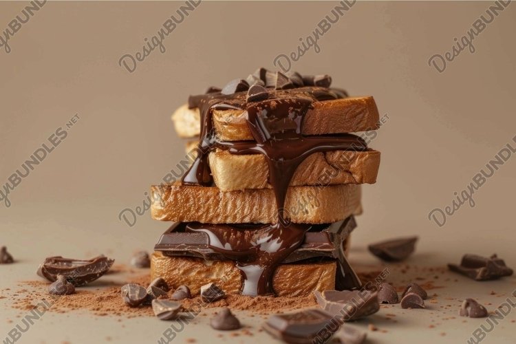 Stack of toasted bread with melting chocolate and chocolate